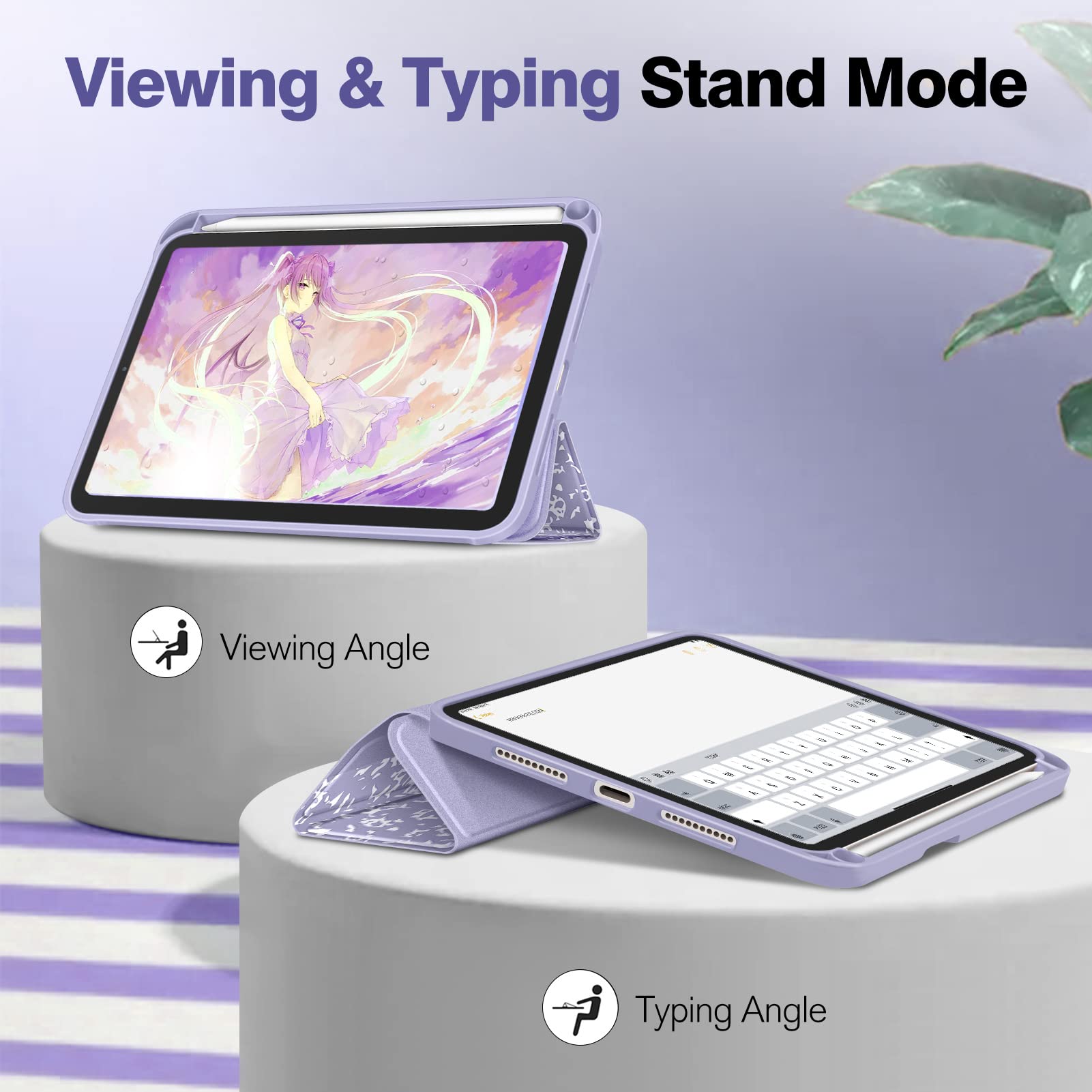 Fintie SlimShell Case for iPad Mini 7 (A17 Pro) 2024 / iPad Mini 6 2021 - [Built-in Pencil Holder] Soft TPU Protective Stand Back Cover for iPad Mini 7th/6th Generation 8.3 Inch, Composition Lilac