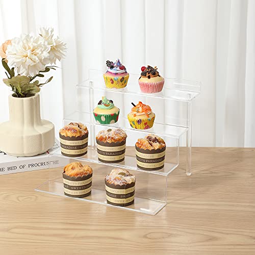 ihomecooker Acrylic Stands for Display,4 Tier Clear Cupcakes Perfumes Cologne Funko Pop Figurines Display Stand Risers Shelf for Decoration and Organizer(2pack,12 x 9 INCH)