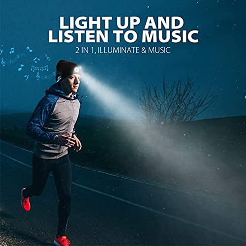 Bluetooth Beanie Hat with Light, Unisex USB Rechargeable LED Headlamp Cap with Headphones, Built-in Speakers (Color : Natural, Size : One Size)