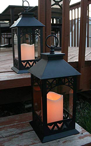 FNL Decorative LED Lanterns - Set of 2 Black Lantern with LED Pillar Candle Outdoor Indoor
