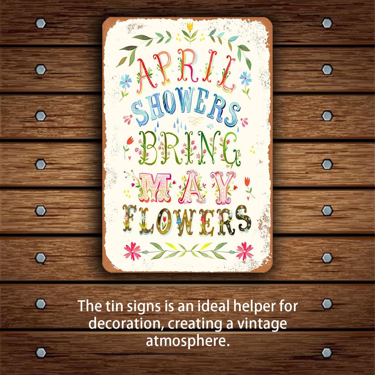 Paximiga April Showers Bring May Flowers Retro Look Tin 8X12 Inch Decoration Crafts Sign 8 x 12 Inch