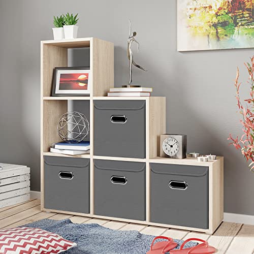 Yunkeeper Collapsible Storage Bins with Lids,Fabric Cube Storage Organizer With Handles,For Clothes Storage,Home, Nursery,Closet Office Basket,3 Pack,(Grey
