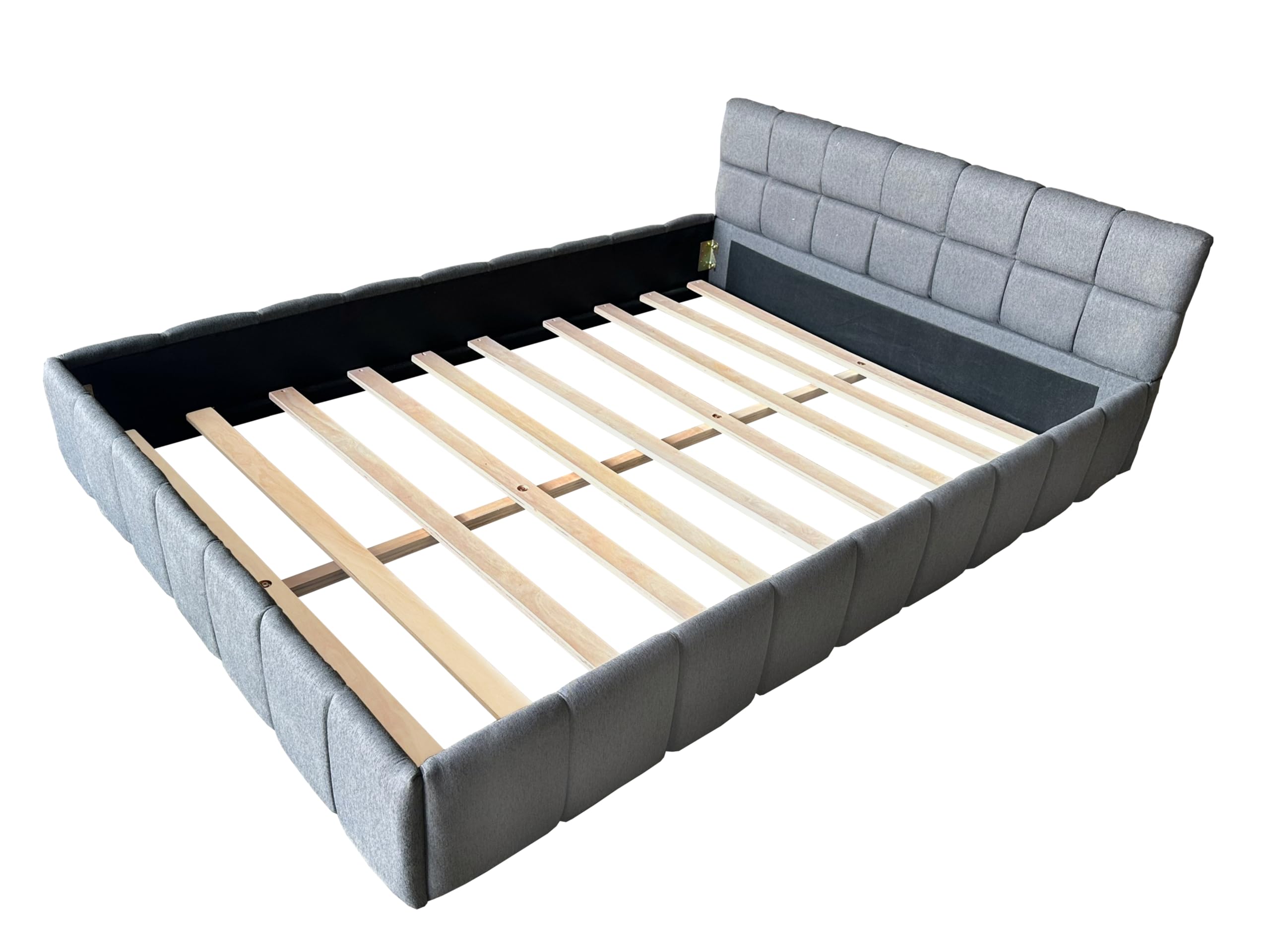DHPM Daybed Full Size with Trundle, Sofa Bed Full Upholstered Tufted with Button on Back and Waved Shape Armrests, Sofa Bed Trundle Daybed with Wood Frame for Bedroom Living Room