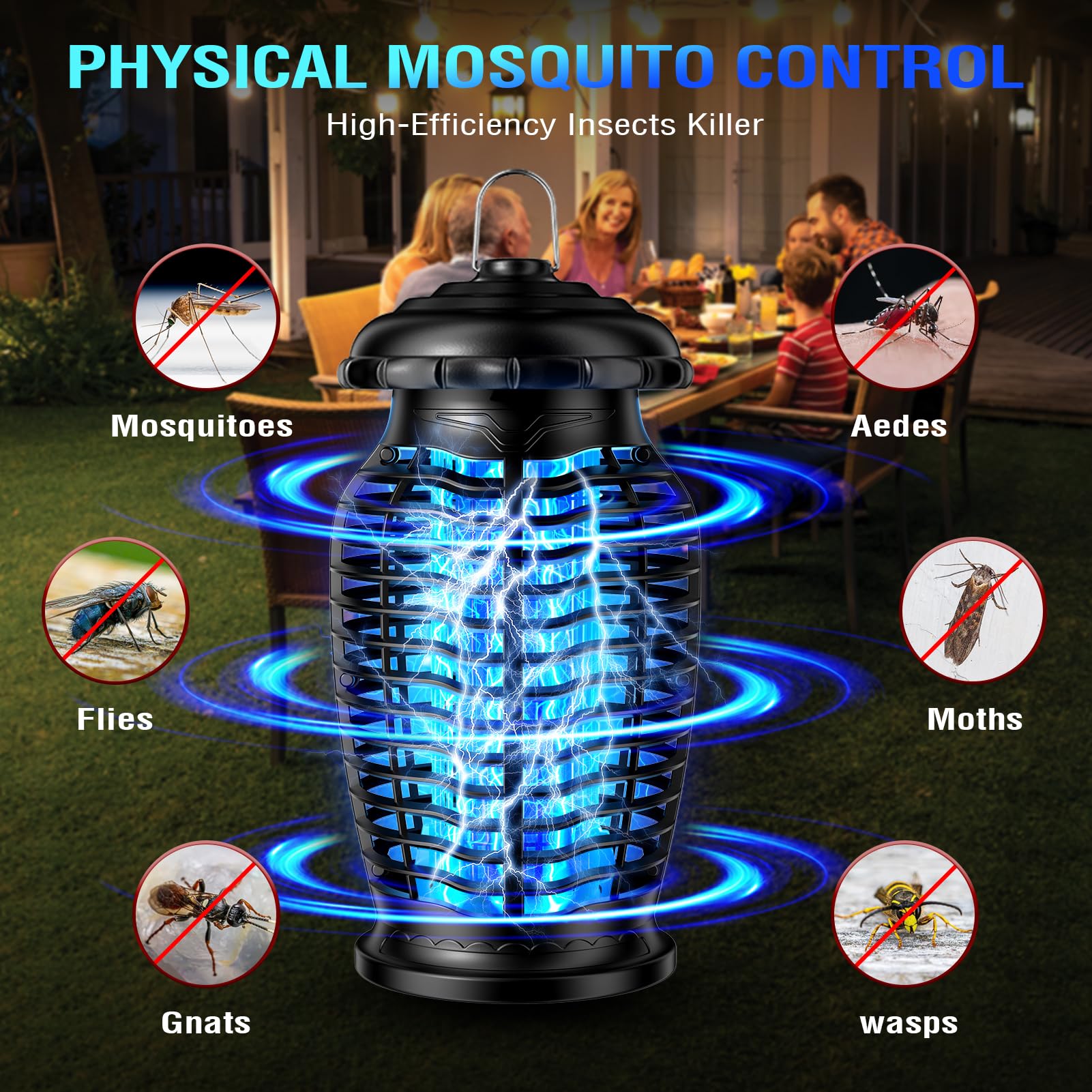 Bug Zapper Outdoor/Indoor, 4200V High Powered Electric Mosquito Zappers Killer, Waterproof Insect Fly Swatter Zapper Mosquito Trap, Fly Traps, Insect Killer for Home,Garden,Backyard, Camping, Black