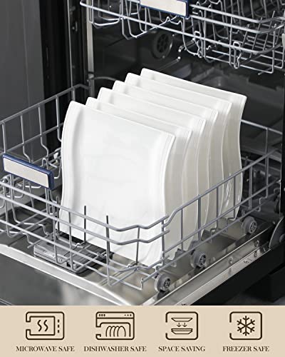 MALACASA White Square Dinner Plates - 10 Inch Porcelain Serving Plates Set of 6, Modern Ceramic Salad Dessert Plates, Dishwasher, Oven and Microwave Safe Kitchen Plates, Series Flora
