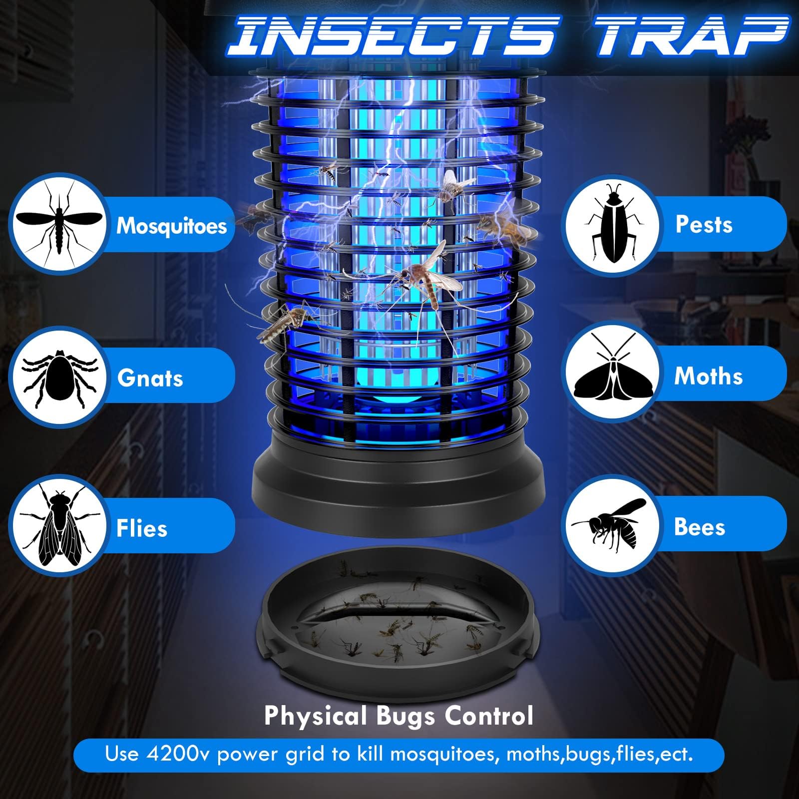 Bug Zapper Outdoor,Mosquito Zapper Fly Zapper,Mosquito Killer Insect Trap for Garden Backyard Patio,Black