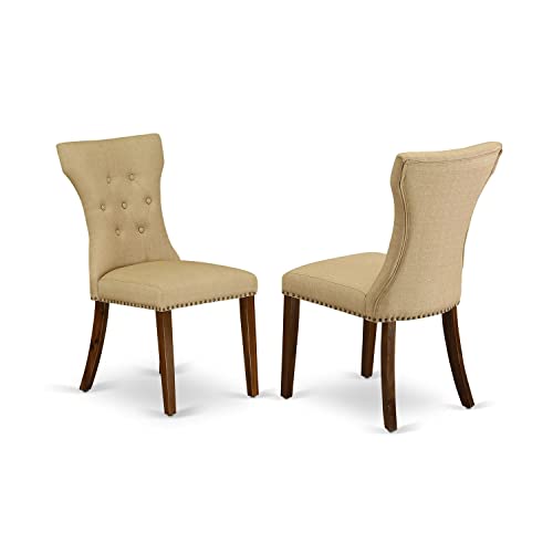 East West Furniture ANGA5-ANA-03 5 Piece Dining Set for 4 Includes a Round Kitchen Table with Pedestal and 4 Brown Linen Fabric Upholstered Parson Chairs, 36x36 Inch, Natural