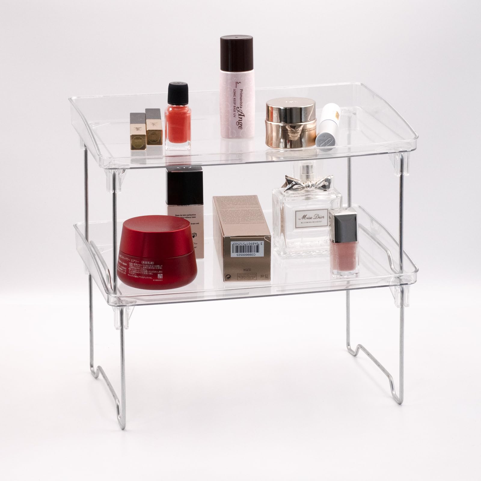 DEYIZY 2-Tier Foldable Bathroom Counter Organizer for Skincare, Vanity & Makeup - Space-Saving, Stackable, No Assembly - Bathroom Countertop Organizer, Bathroom Cabinet Organizer