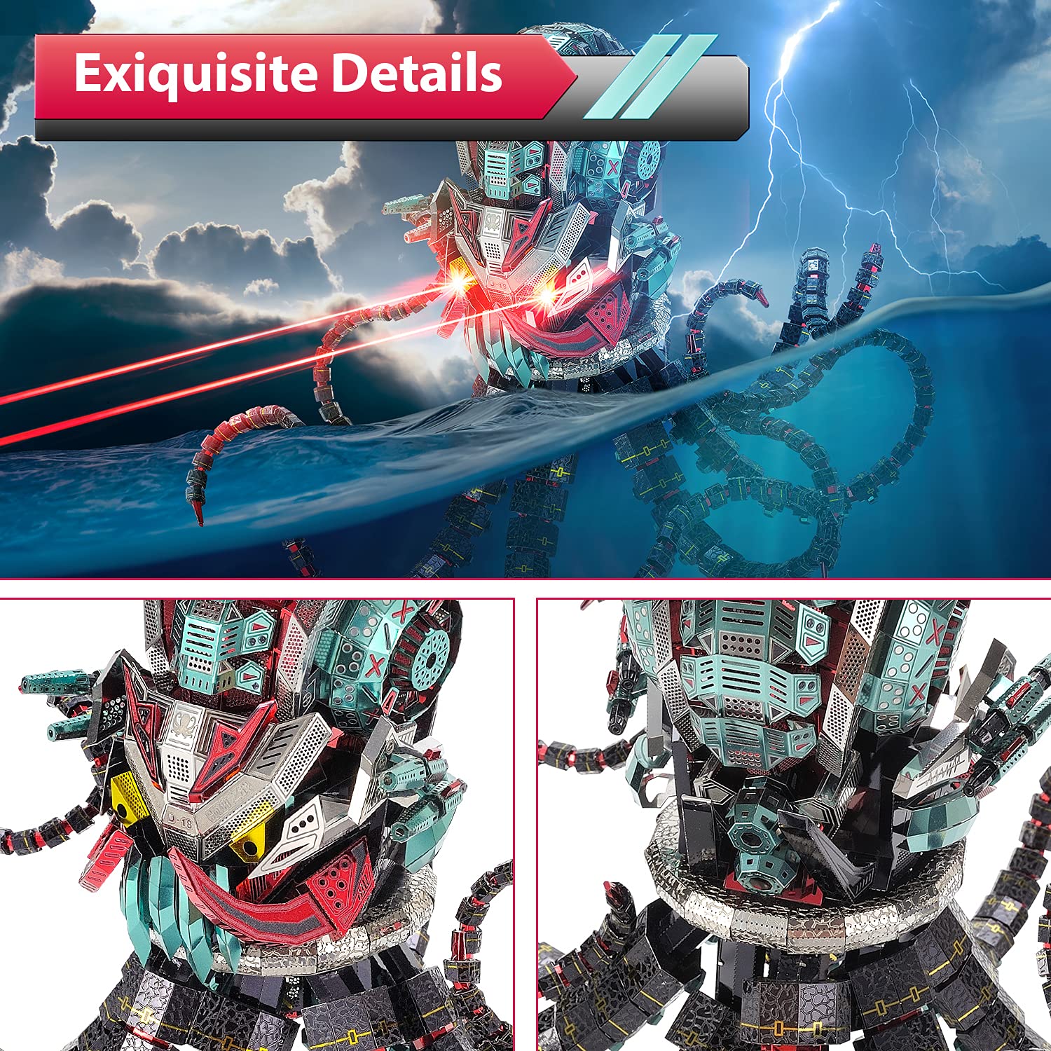 Microworld 3D Metal Puzzle, Mechanical Octopus Devil Challenge Metal Model Kits, Metal Kits Brain Teaser DIY Art Craft Home Decor Gift Toys for Adult Men