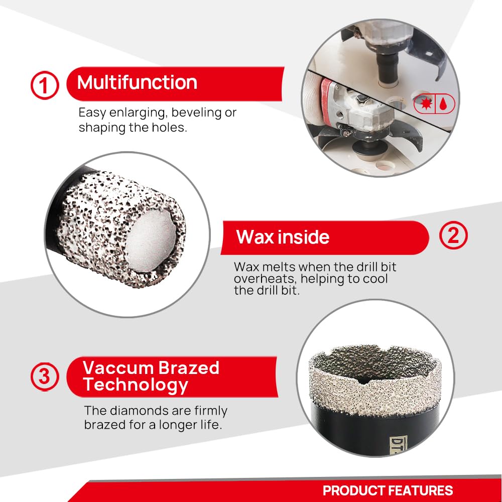 Diamond Tile Hole Saw Kit 10-Pack, DT-DIATOOL Diamond Core Drill Bits Set 6/6/8/19/35/51/65mm+20mm Diamond Finger Bit+50mm Diamond Chamfer Bit+SDS Adapter for Porcelain Ceramic Tile Marble Granite