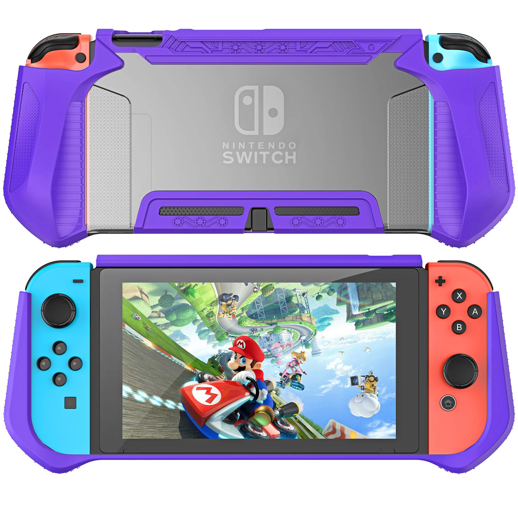 HEYSTOP Case Compatible with Nintendo Switch Case Screen Protector,TPU Protective Heavy Duty Cover Case for Nintendo Switch with Shock Absorption and Anti-Scratch (Transparent Purple)