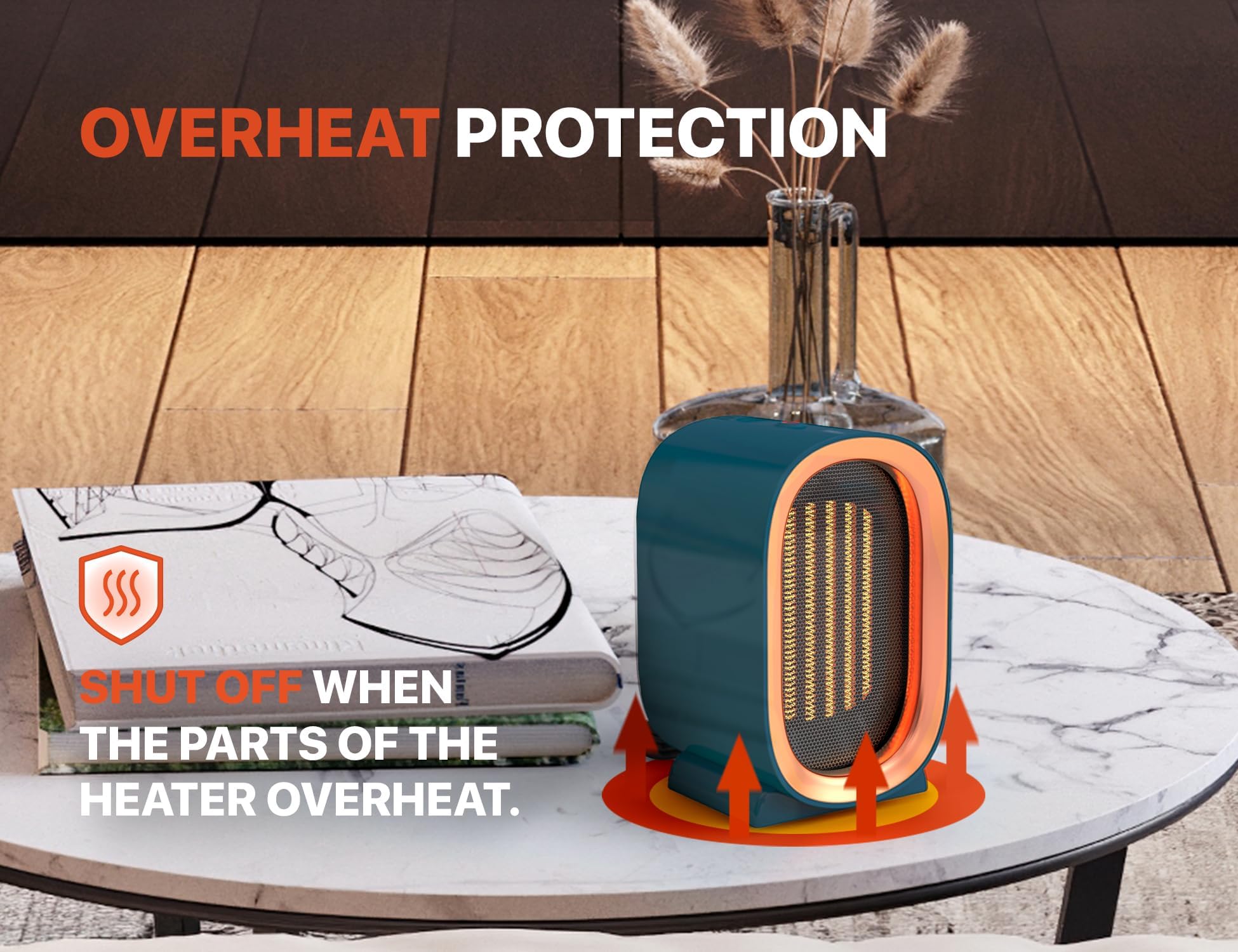 Ceramic Space Heater for Indoor Use, Overheat Protection, Tip-Over Protection, Low Noise Heating, Safe Electric PTC Portable Fan for Office Home Room, White Smart Handy Warmer for Bedroom Desktop