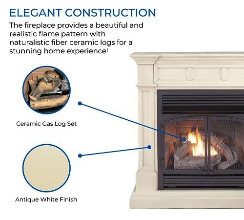 Duluth Forge Dual Fuel Ventless Gas Fireplace System with Mantle, Remote Control, 6 Fire Logs, Use with Natural Gas or Liquid Propane, 32000 BTU, Heats up to 1500 Sq. Ft., Antique White