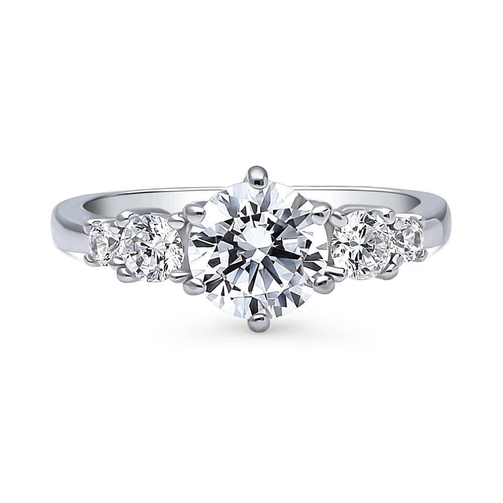 BERRICLE Sterling Silver 5-Stone Cubic Zirconia CZ Fashion Ring for Women, Rhodium Plated Size 7