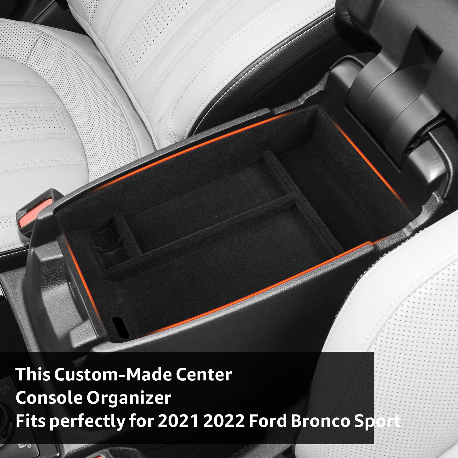 Center Console Organizer for 2021 2022 Ford Bronco Sport and Ford Escape 2020 2021 2022 Flocked Console Tray Storage Box Accessories Upgrade