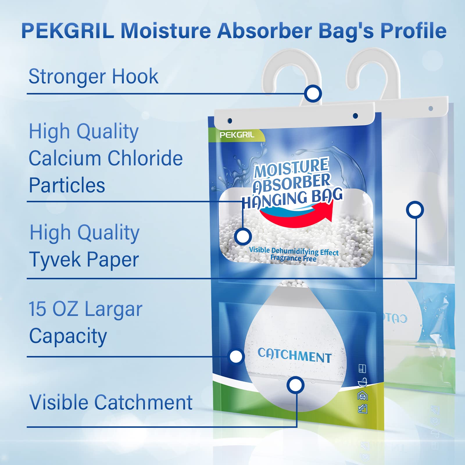 PEKGRIL Moisture Absorber Boxes 500mL (8 Packs),Fragrance Free Dehumidifier, Moisture Absorber bucket,Attracts Extra Moisture from Closets,Bathrooms,Laundry Rooms,Pantries, Storage