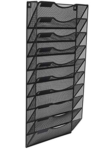 EasyPAG 10 Tier Wall File Organizer Office Mesh Metal Hanging File Folder Holder Magazine Rack, Black