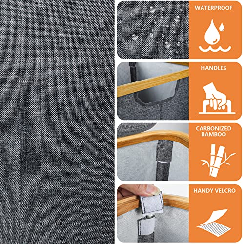 DEDU 120L Large Laundry Hamper with Lid Heavy Duty, Laundry Basket with Bamboo Handle 26.4" Tall Grey, Clothes Hamper with Lid for Bedroom, Bathroom, College Dorm or Towels Blankets Toys