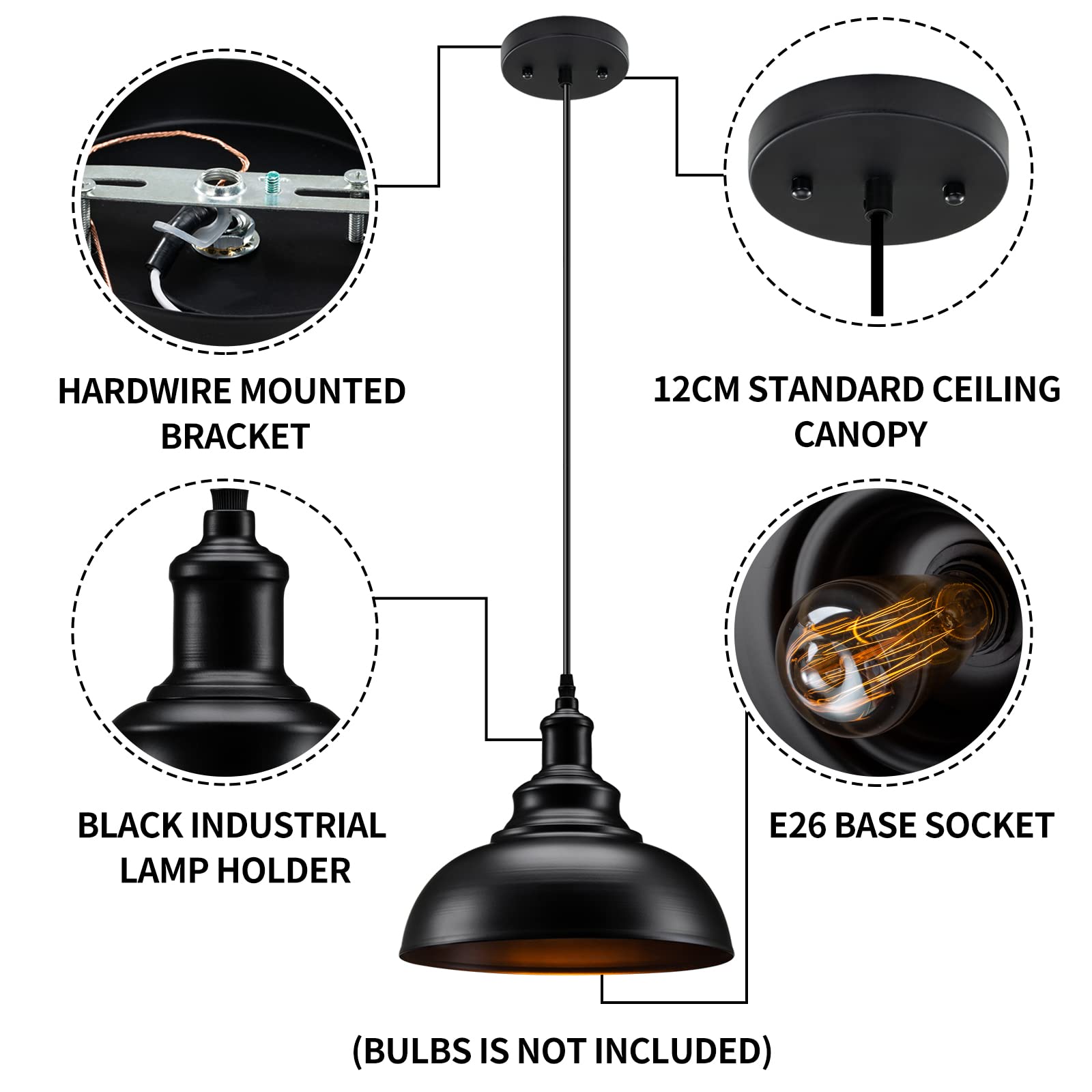 Asnxcju Matte Black Pendant Light, Industrial Farmhouse Pendant Light Vintage Hanging Ceiling Lamp Fixtures for Kitchen Island, Barn, Dining Room 2 Pack