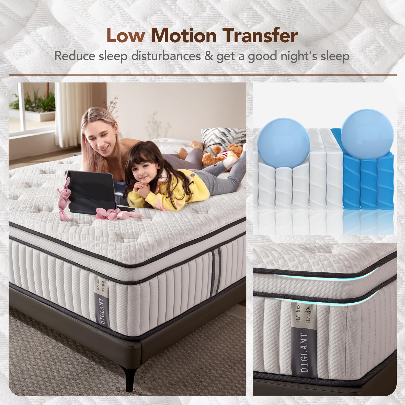 DIGLANT King Mattress, 14Inch Cooling Gel Memory Foam Hybrid Mattress with Pocket Springs, Supportive & Pressure Relief, Medium Plush Feel King Size Mattress in a Box, CertiPUR-US Certified, 76"*80"