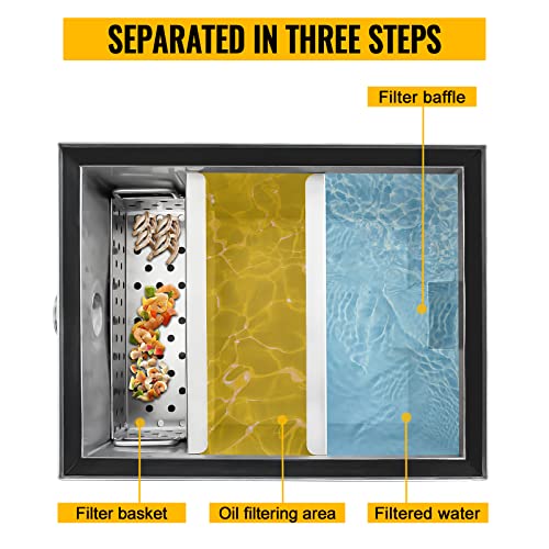 Commercial Grease Interceptor, Stainless Steel Grease Trap, Under Sink Grease Trap Waste Water Oil-Water Separator for Restaurant, Cafe, Canteen, Factory, Kitchen,8 LB,Silver