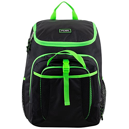 FUEL Top Loader Backpack with Lunch Box Combo β 18β Two Compartment Water Resistant Durable Adjustable Straps with Side Water Bottle Pockets 2 in 1 Set β Black