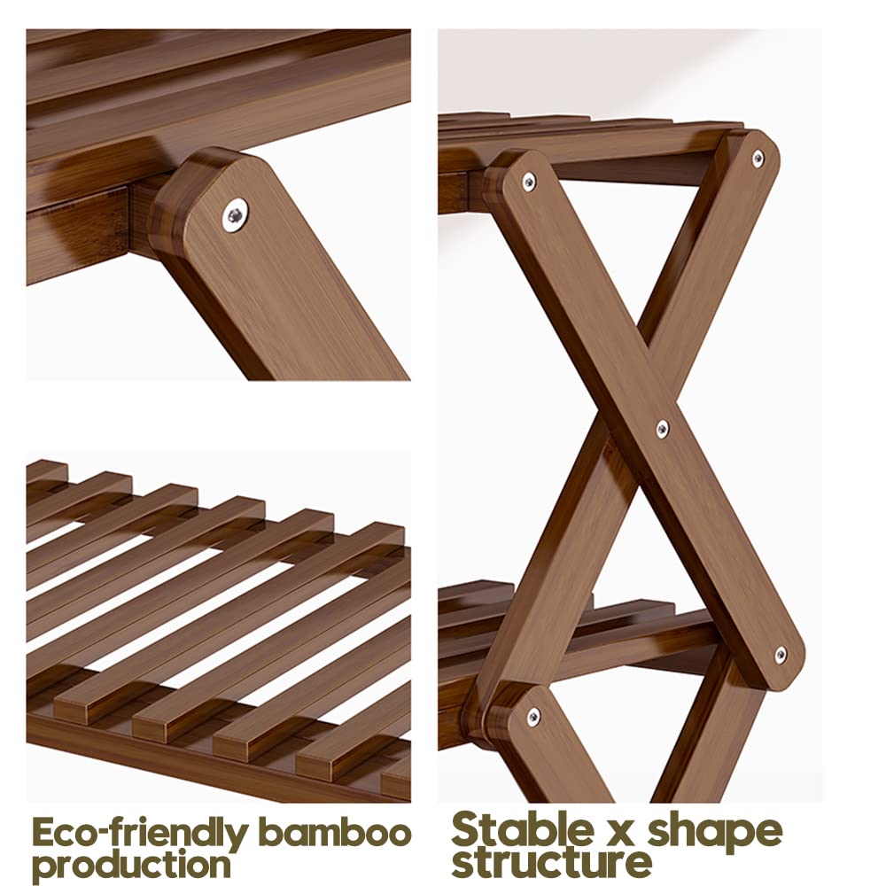 Homietina Foldable Bamboo Shoe Rack 5 Tier, Free Standing Shoe Storage Organizer for Entryway, Multifunctional Shoe Shelf for Home, Door, Hallway, Balcony, Bedroom