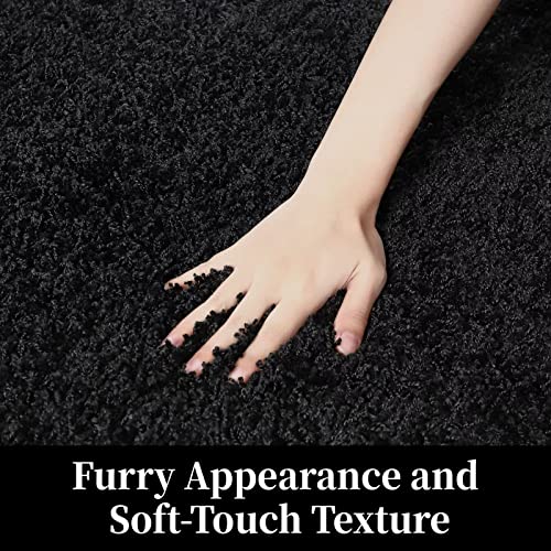 JOLENE.K Black Shag Rugs for Bedroom, 8x10 Ft, Luxurious Soft Thick Fluffy Kitchen Mat, Non Slip Floor Carpet for Living Room Dining Room, Indoor Modern Home Decor Shag Rug Nursery Accent Rug Carpets
