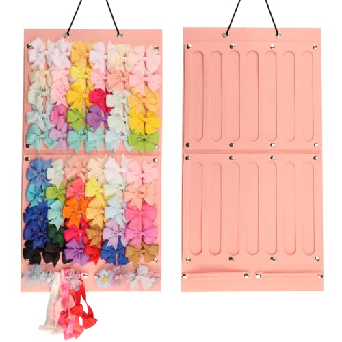 Moobibear Bow Holder Organizer for Baby Girls (With 20 hair clips), Large Capacity Hair Clip Holder, Girls Hair Accessories Storage Organizer with 16 Felts for Nursery Room