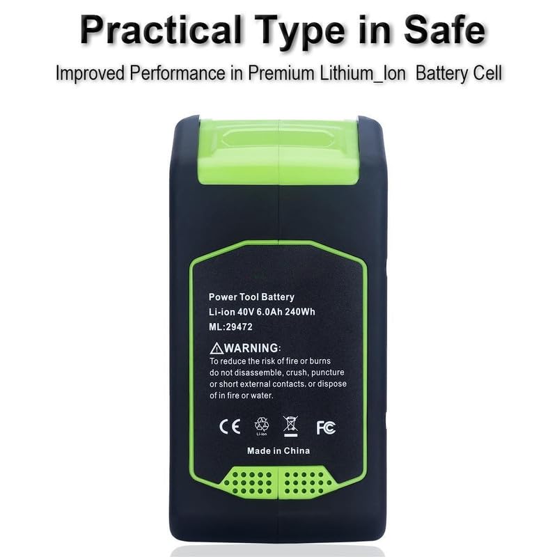 Biswaye 29472 6.0Ah 40V Lithium Battery Replacement for GreenWorks 40V G-MAX Power Tools 29462 29252 20202 22262 25312 25322 20642 22272 27062 21242 Battery