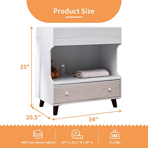MOOITZ Changing Table Dresser with 1 Drawers,1 Cabinets, Can be Used as a Baby Changing Table Dresser, a Dresser Changing Table, Changing Table with Drawers (White)