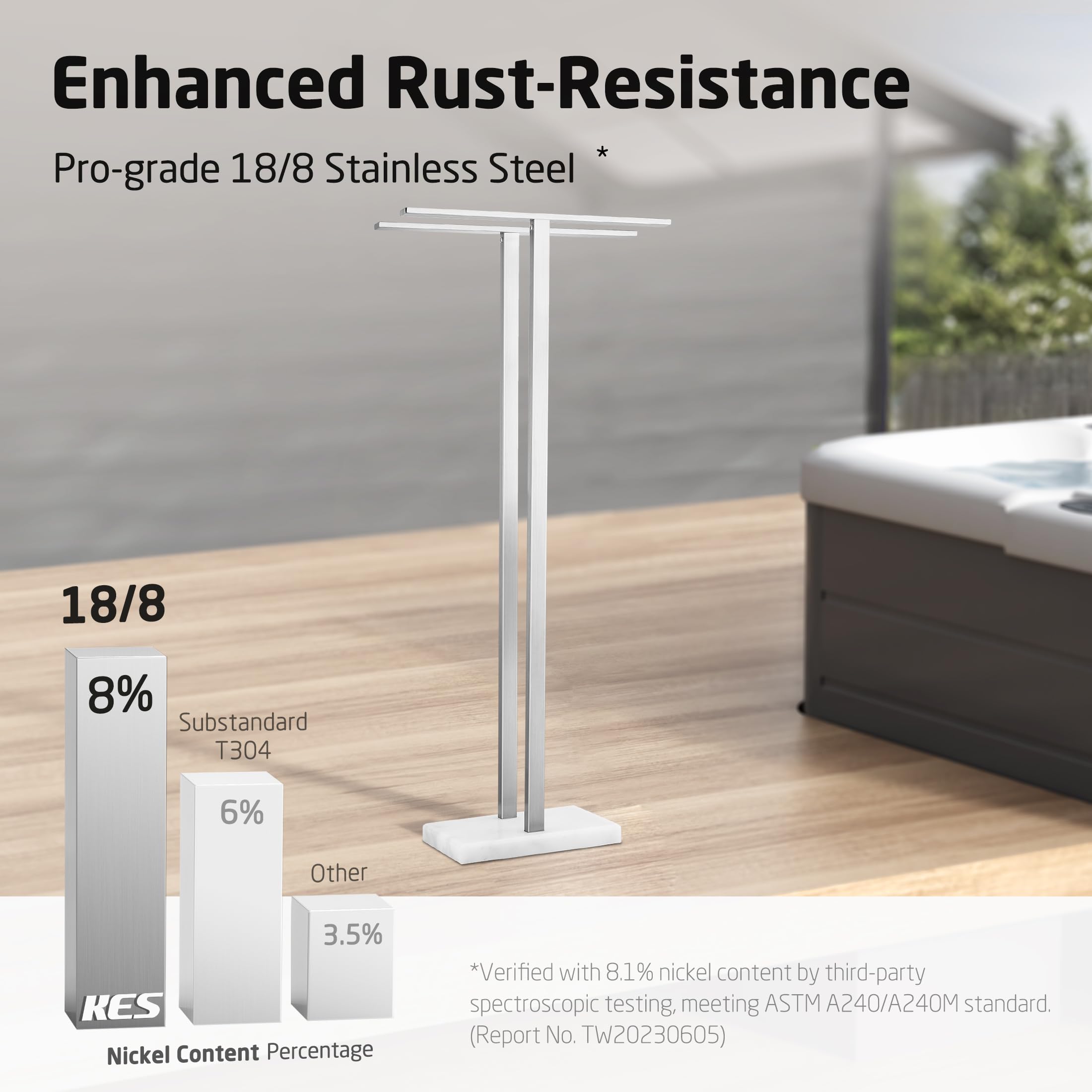 KES Standing Towel Rack for Bathroom, Free Standing Towel Rack Bathroom Floor with Weighted Marble Base 2-Tier, Extra High Thick Double Bath Towel Holder 18/8 Stainless Steel Brushed Finish, BTH232-2