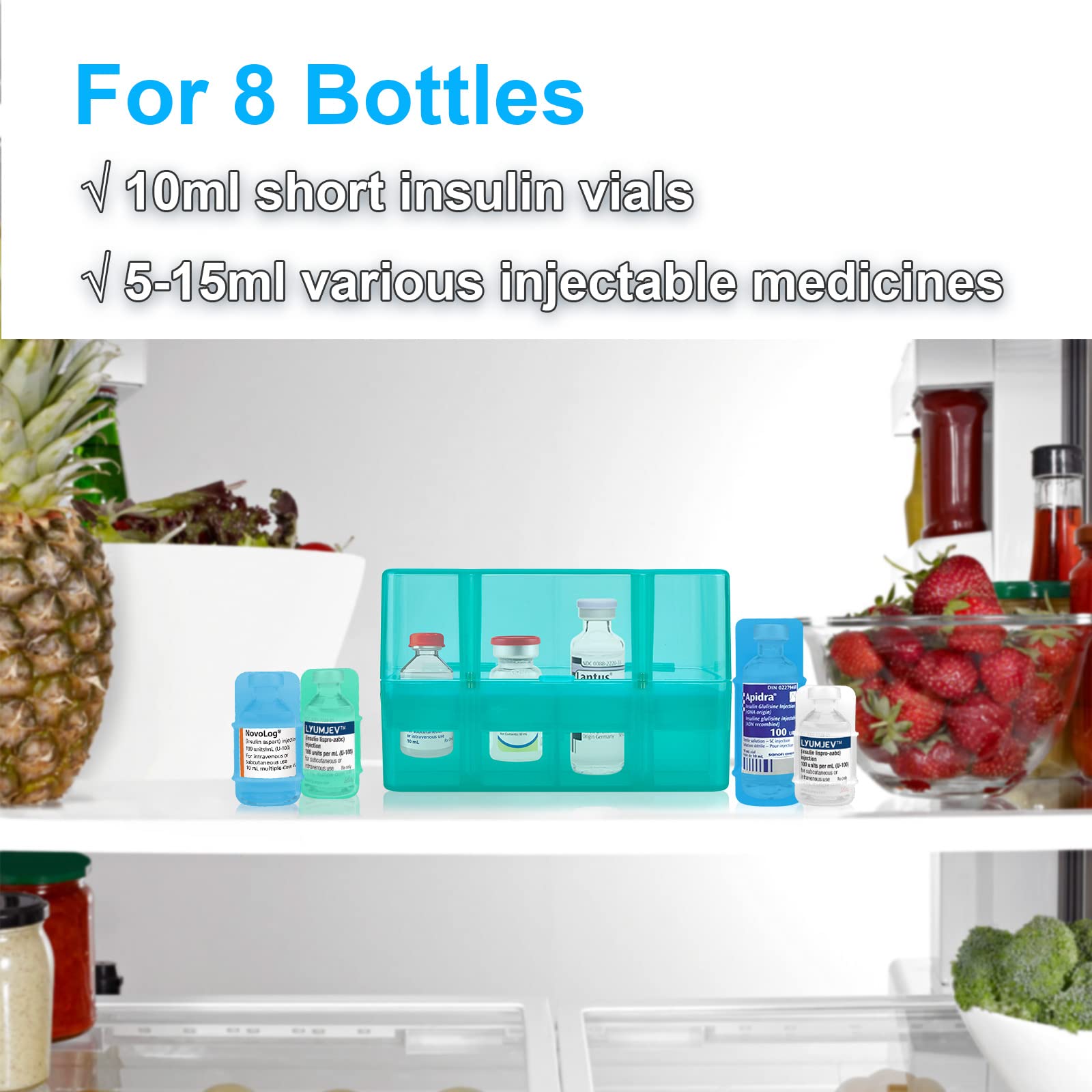 Healvaluefit 8-Holes Medication Vial Storage Box for Fridge, Insulin Vial Holder Organizer Case Fits Various 5ml-15ml Injectable Medicines Vials - Green