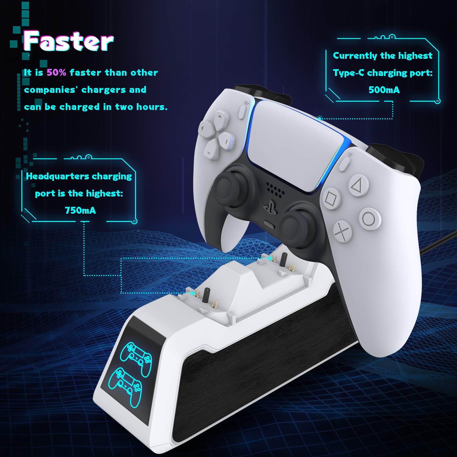 AVIDET PS5 Controller Charger, PS5 Controller Charging Station with Fast, Safety Chip Protection, Charger with LED Indicator, Docking Station Replacement for DualSense Charging Station
