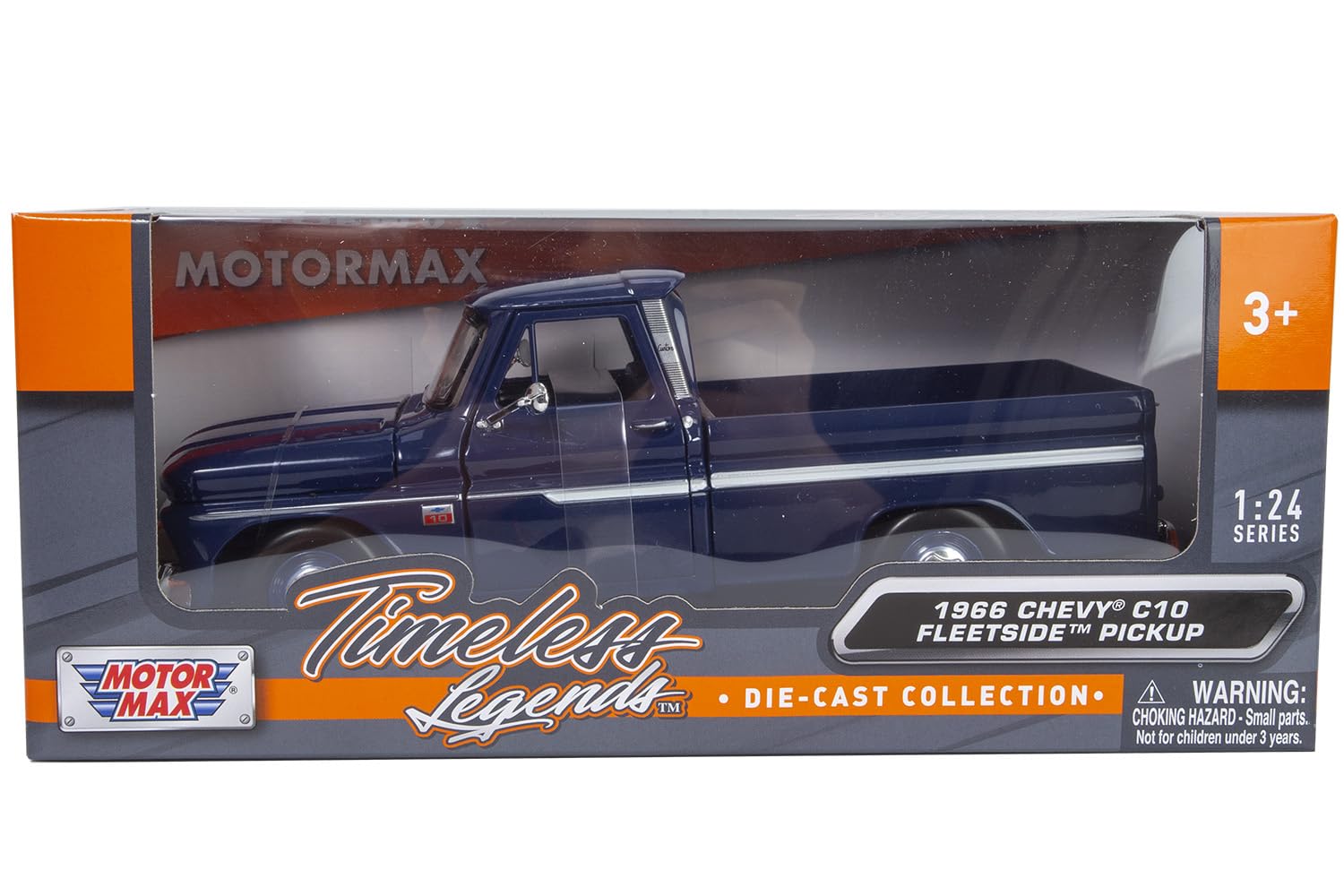 Motor Max 1966 Chevy C10 Fleetside Pickup Truck, Dark Blue - Motormax 73355 - 1/24 Scale Diecast Model Toy Car