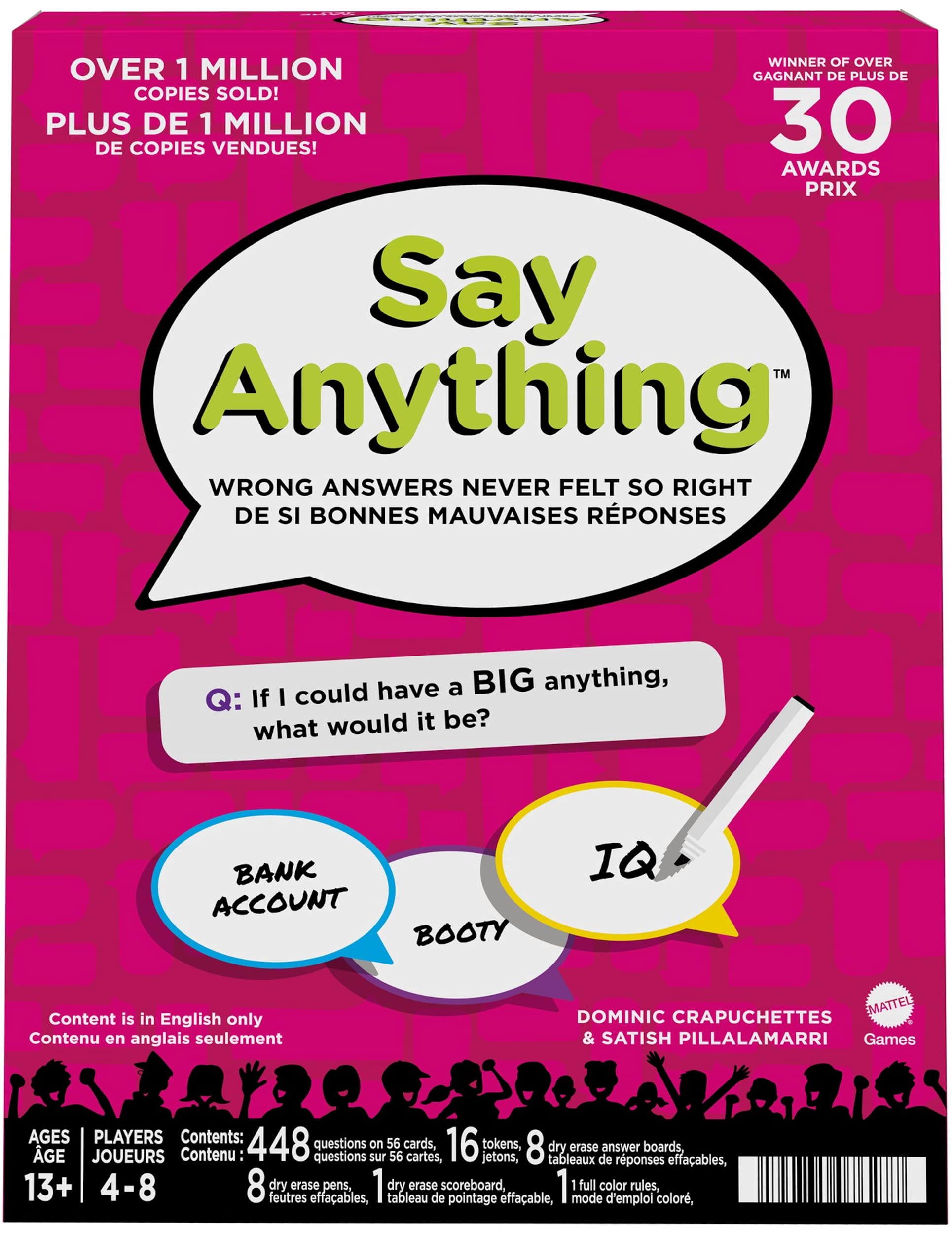 Mattel Say Anything Board Game for Teens, Adults & Parties with Question Cards, Dry Erase Scoreboard & More, 4 to 8 Players Ages 13 Years & Older