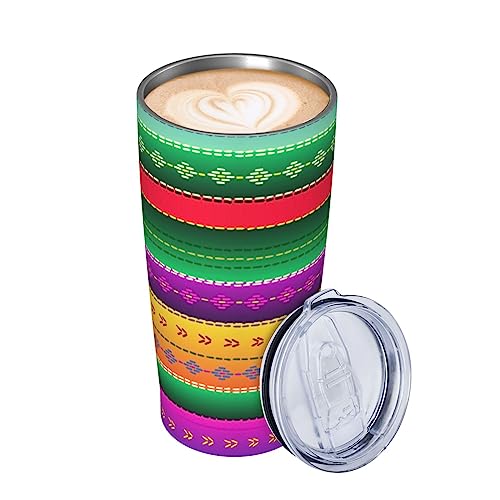 DLUCCA 20oz Insulated Coffee Tumbler With Straw Stainless Steel Swig Tumblers,Travel Mugs Insulated For Hot And Cold,Reusable Thermal Water Bottle Cup For Car Camping Exerciseļ¼Mexican Fabric ļ¼