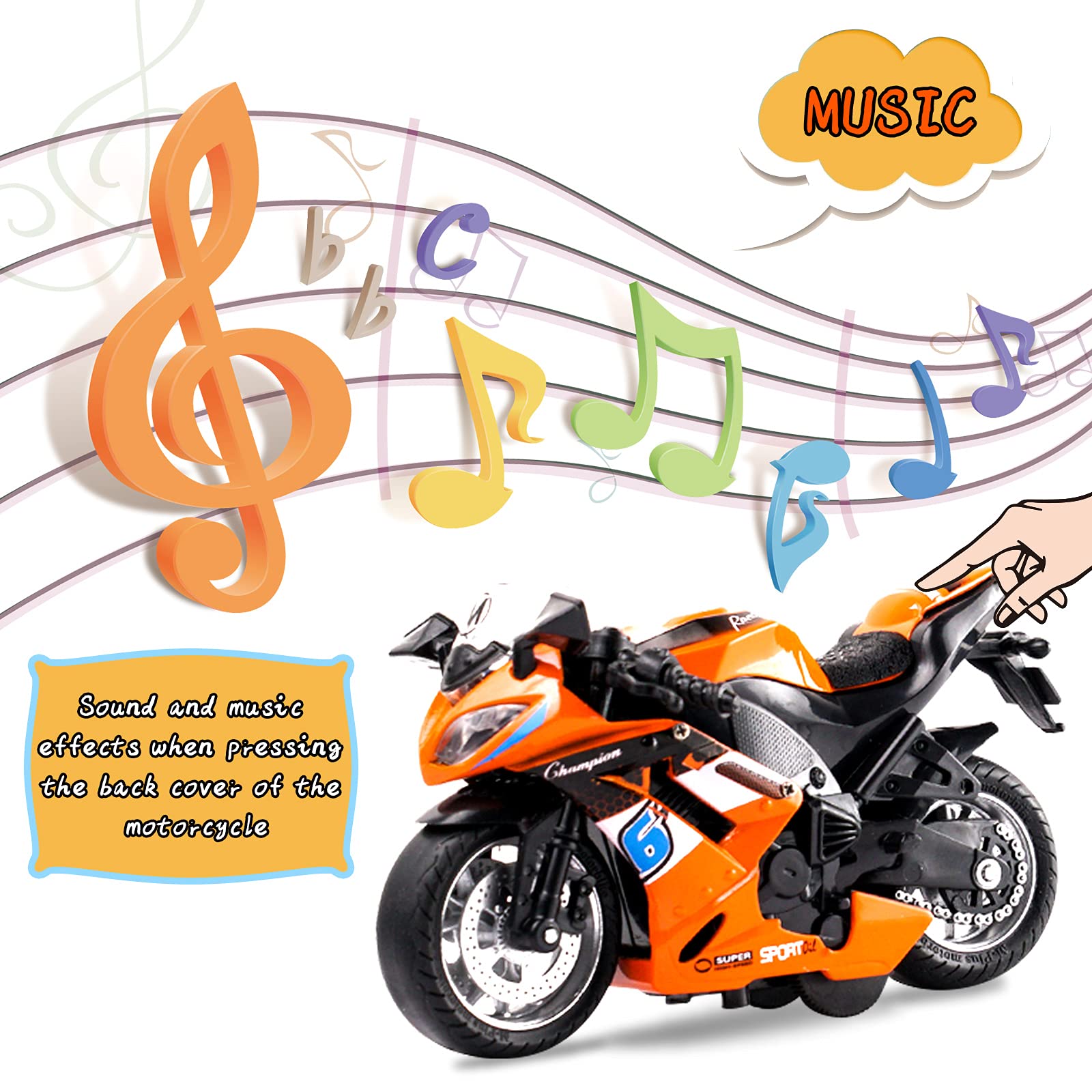 Motorcycle Toy,with Light and Music Toys Motorcycle Diecast Models, Toy Motorcycles for Boys,Toy Motorcycle for Kids 3-9 (Orange)