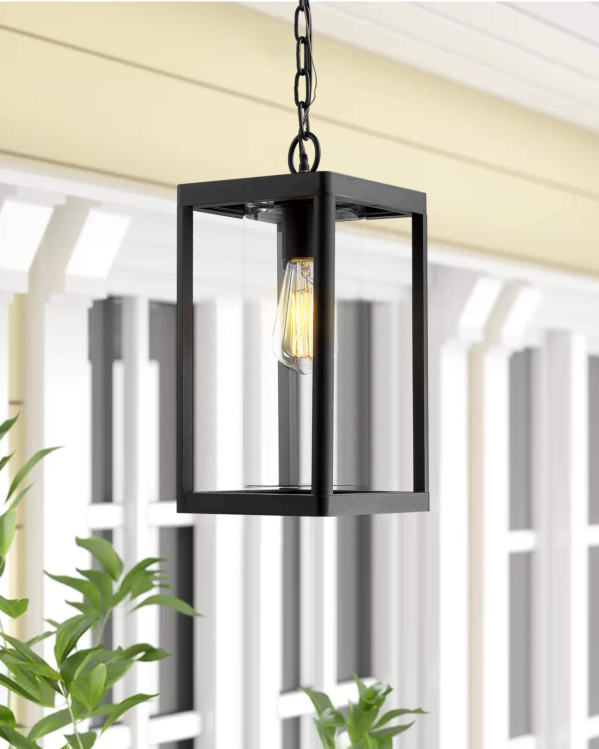 Beionxii Outdoor Post Lights, 20inch Large Modern Large Exterior Post Lantern Pillar Light with Pier Mount Base, Black Cast Aluminum w/Clear Cylinder Glass - A291P-1PK