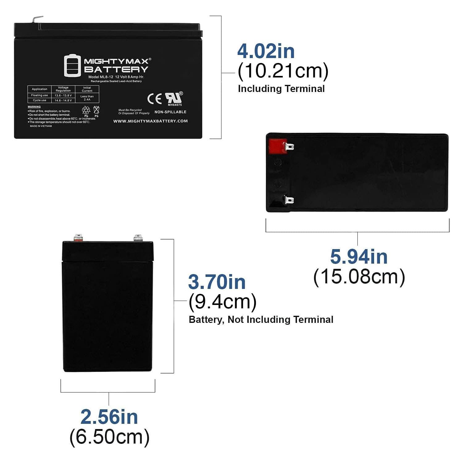Mighty Max Battery 12V 8AH SLA Battery Replaces WKA12-8F2 DJW12-8HD TPH12080 F2