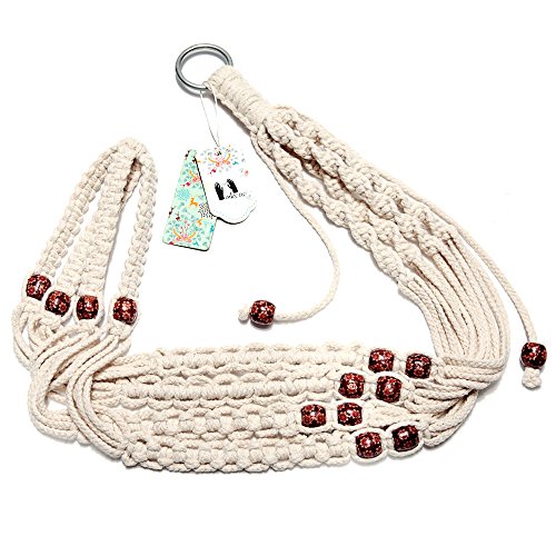 Mkono Macrame Plant Hanger Indoor Outdoor Hanging Planter Basket Cotton Rope with Beads 35 Inch