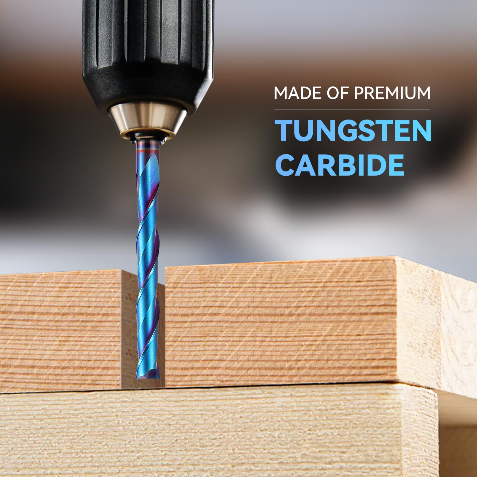 HQMaster Extra Long Spiral Router Bit 1/4 Inch Shank Solid Carbide CNC Router Bit with Nano Blue Coating End Mill for Wood Cut, Carving