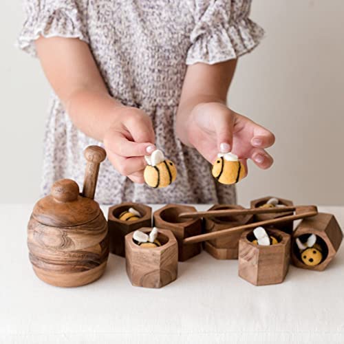 KOOKAROO Wooden Bee Hive Sorting & Stacking Toys for Toddlers -Learning Montessori Toys for 3 Year Old - Fine Motor Skill Tactile Toys - Sensory Bin Toys