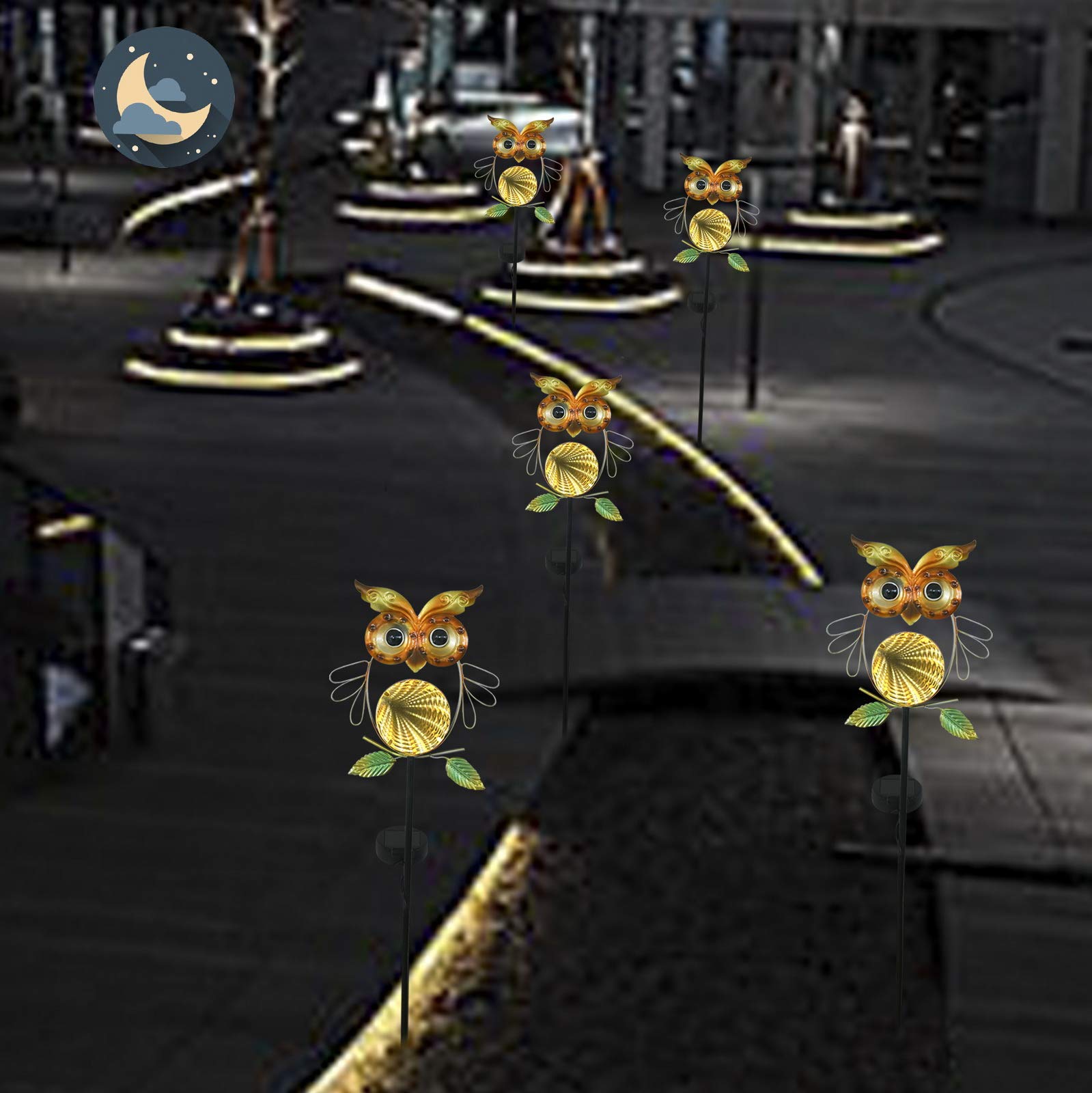 KUBILIGHT Garden Solar Lights Owl Decor - Decorative Solar Stakes Lights, Waterproof Outdoor Owl Tunnel Lighting for Outside Lawn Patio Yard Decorations