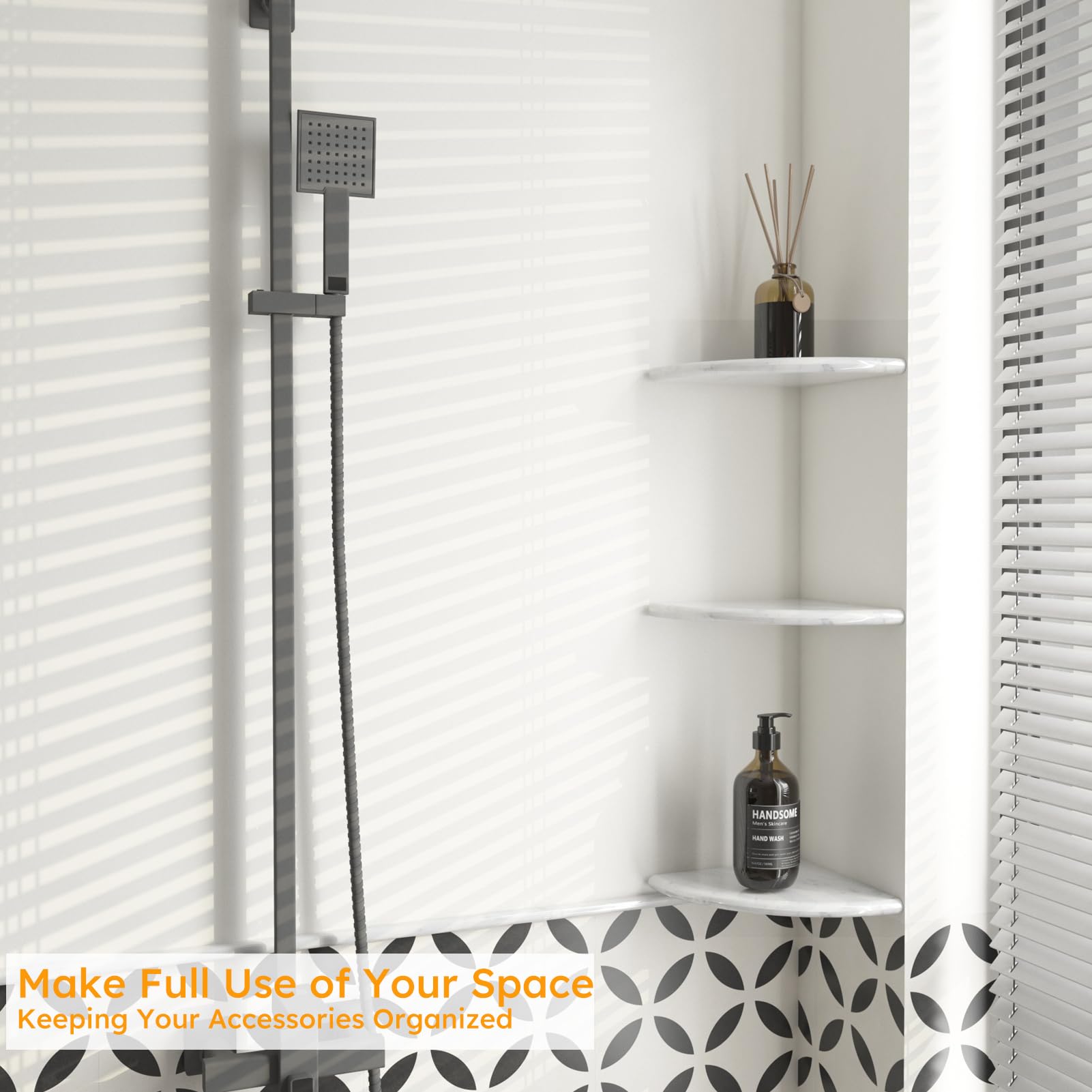 Diflart Marble Corner Shelf Polished 9 Inch, White Carrara Marble Corner Floating Shelves, Wall Mounted Marble Corner Shelves for Shower Bathroom Kitchen Pack of 1 Pcs