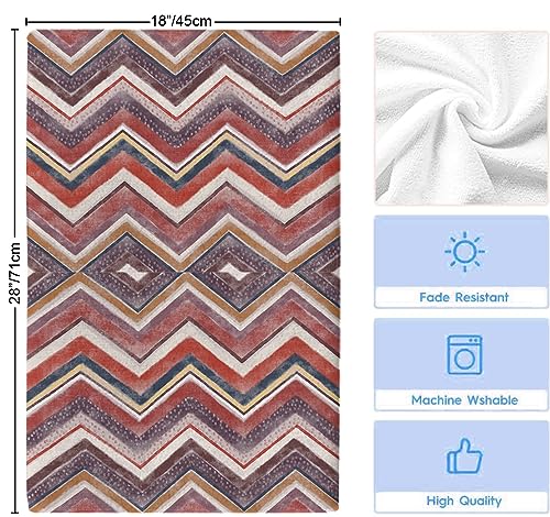 Beisseid Kitchen Dish Towels Red Grey Chevron Dish Cloth Fingertip Hand Towels Geometric Design Stripe Super Absorbent Soft Cotton Tea Towel 4 PCS