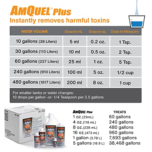 Kordon Amquel Plus Aquarium Water Conditioner - Instantly Detoxifies Ammonia, Nitrite, Nitrate, and Chlorine Remover for Freshwater & Saltwater Aquariums, 1 Gallon