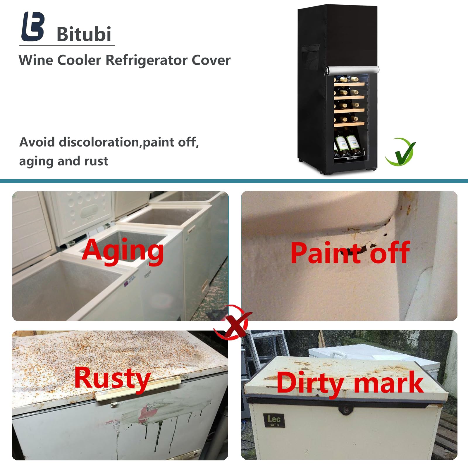 Bitubi Wine Cooler Refrigerator Cover,Outdoor Fridge Cover β Waterproof, Dustproof, Sun-Proof, 11" W x 19" D x 32" H. Suitable for most 12-14 Bottle Beer or Wine Mini Fridge (Black)
