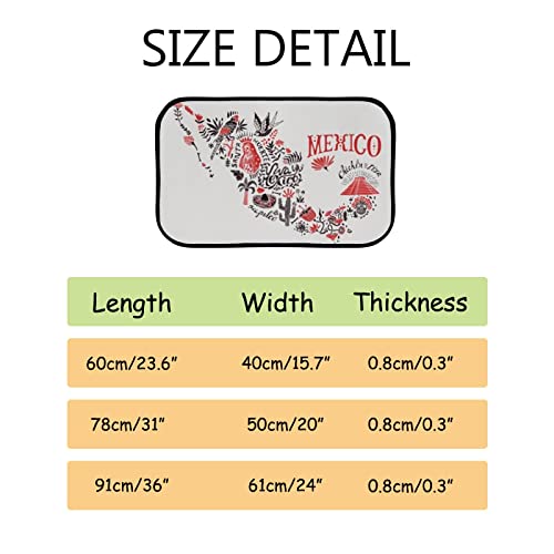 Bath Mat Bathroom Rugs Mexico Nature Culture Elements Map Non Slip Memory Foama Bathtub Mats Comfortable and Soft Water Absorption Fast Dry Area Rug Machine Washable,23.6x15.7 Inch