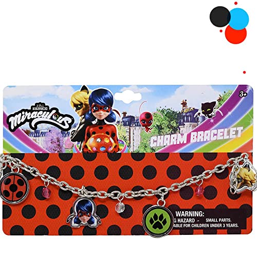 Miraculous Ladybug Jewelry Set for Girls - Bundle with Miraculous Ladybug Charm Bracelet, Earrings, and Stickers (Miraculous Ladybug Bracelet Set)